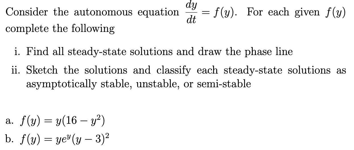 Solved Consider the autonomous equation dtdy=f(y). For each | Chegg.com