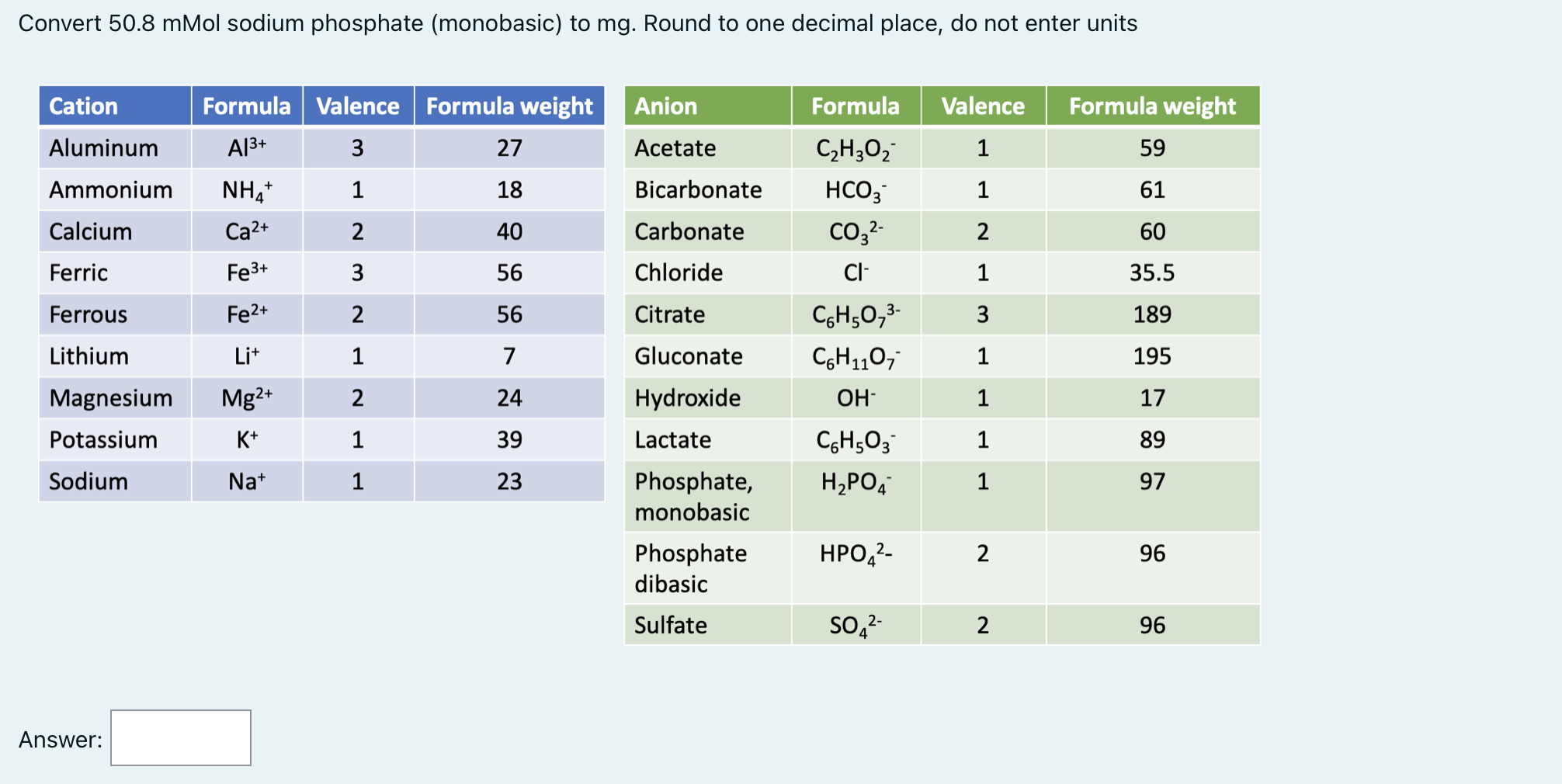 Solved Convert 3822 Mg Magnesium Sulfate To MMol Round To Chegg