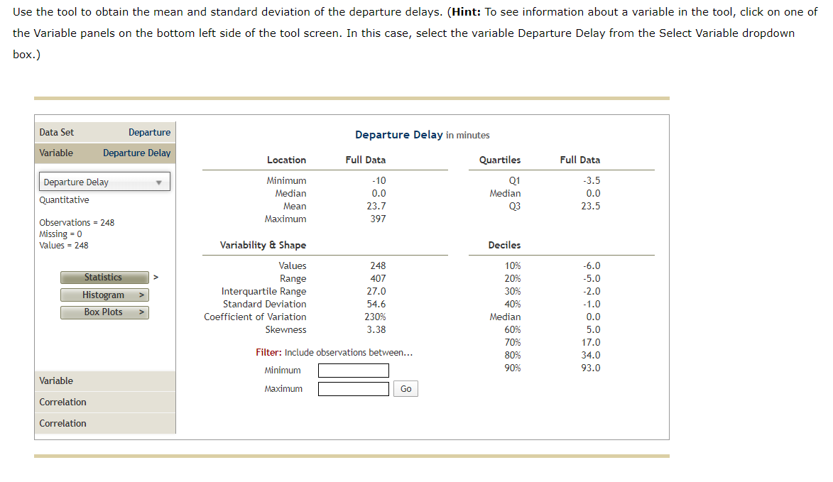 Solved Data Set Departure Sample Variables = 2 Observations | Chegg.com