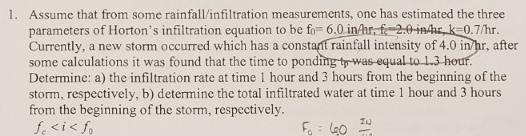 Solved 1. Assume that from some rainfall/infiltration | Chegg.com