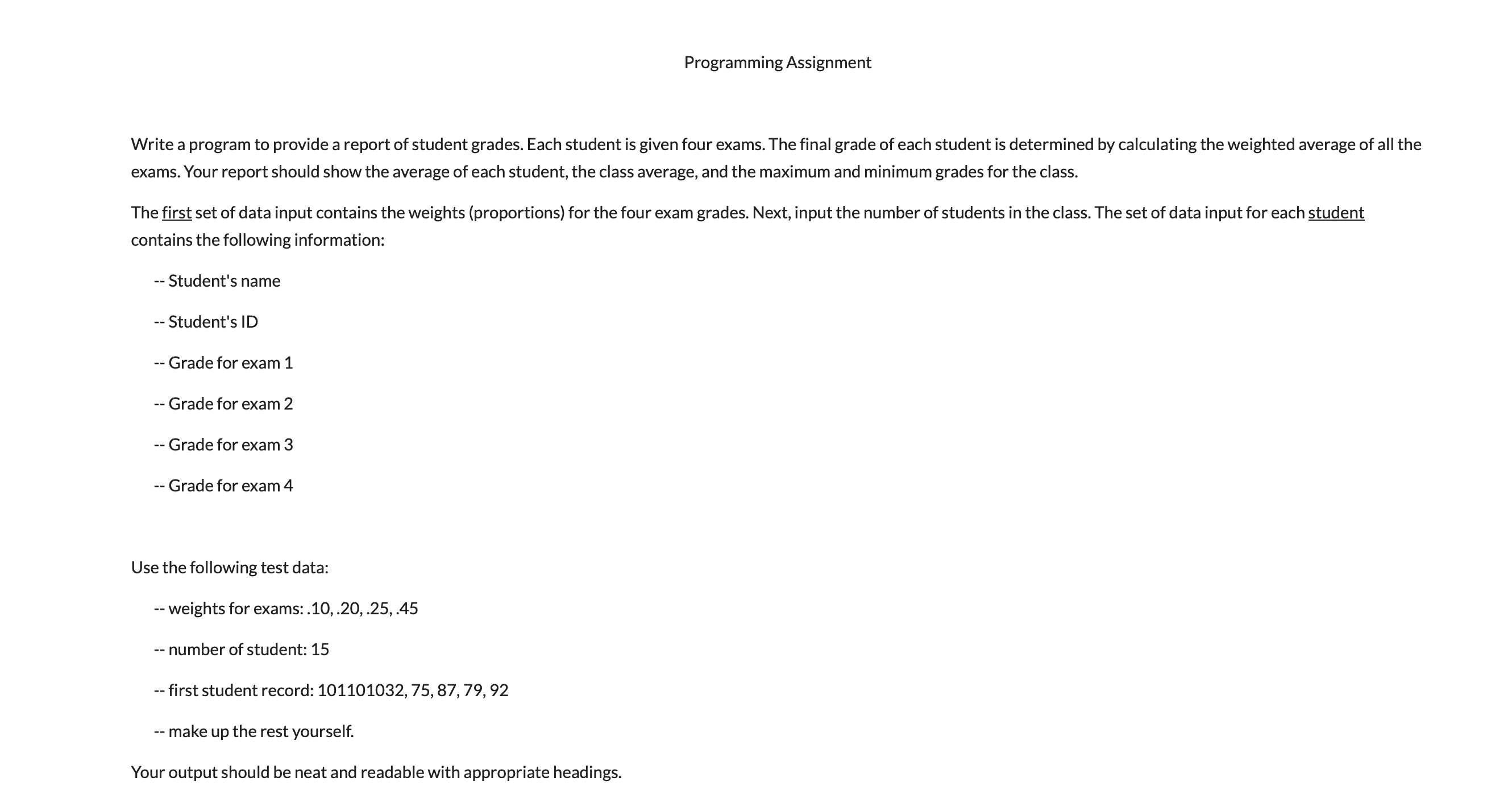 Solved Write a program to provide a report of student | Chegg.com