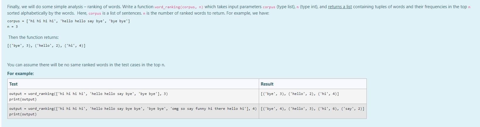 Solved Finally, we will do some simple analysis - ranking of | Chegg.com
