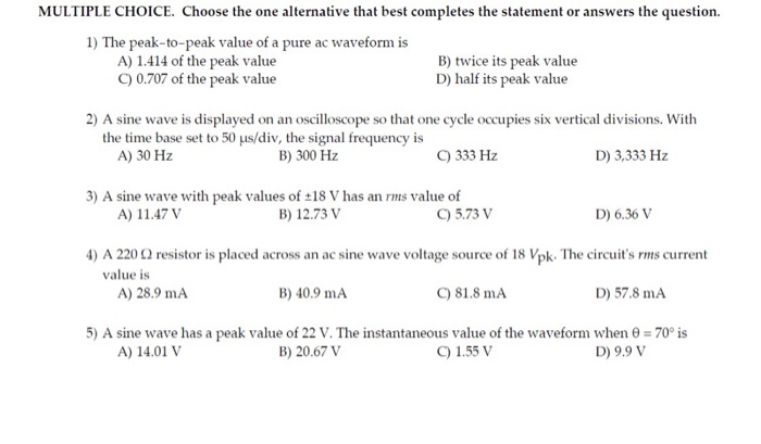 Solved MULTIPLE CHOICE. Choose the one alternative that best | Chegg.com