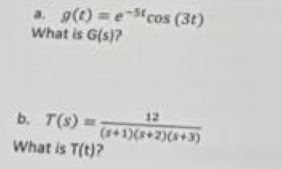 Solved a. g(0)=e-5tcos(3t)What is | Chegg.com