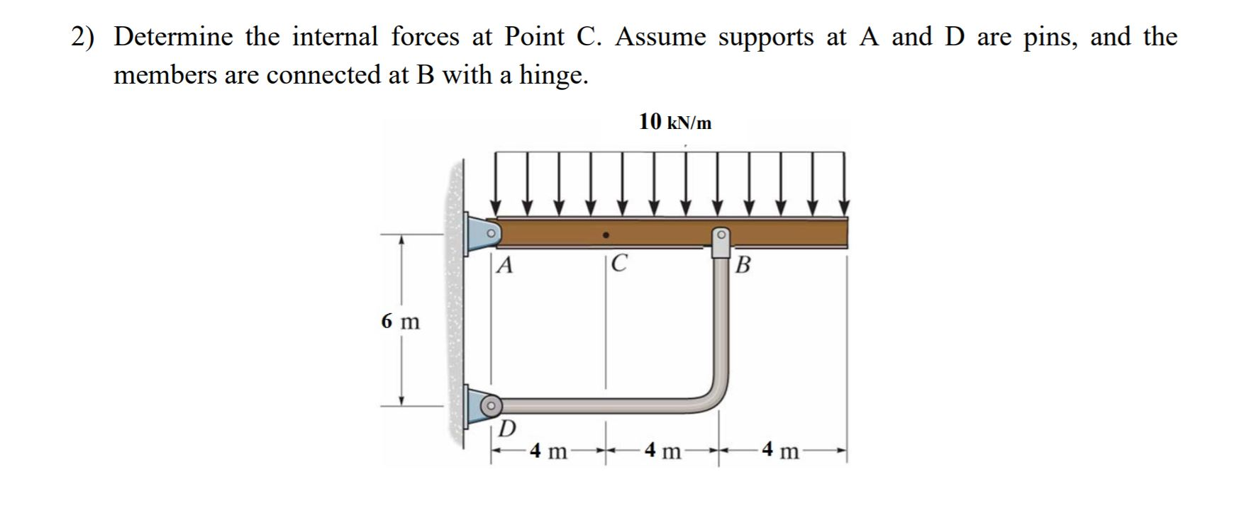 Solved 2) Determine the internal forces at Point C. Assume | Chegg.com