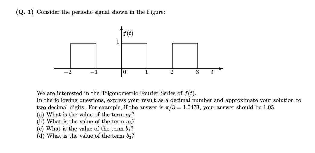 Solved (Q. 1) Consider the periodic signal shown in the | Chegg.com
