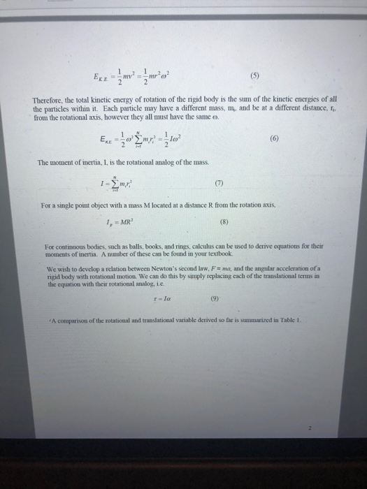 Lab 9: Rotational Motion and Moment of Inertia | Chegg.com