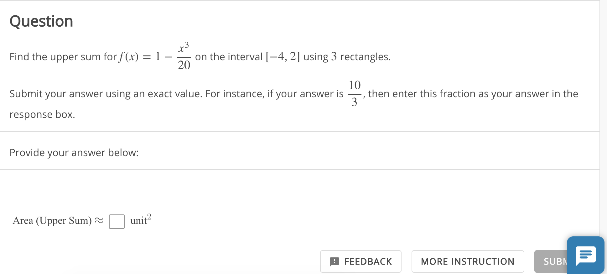 Solved Question x3 3 Find the upper sum for f(x) = 1 - = on | Chegg.com