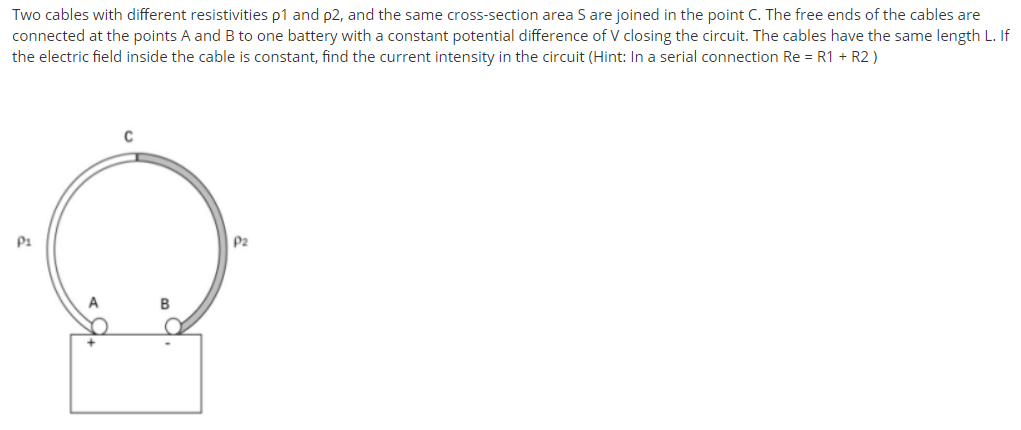 Solved Two cables with different resistivities p1 and p2, | Chegg.com