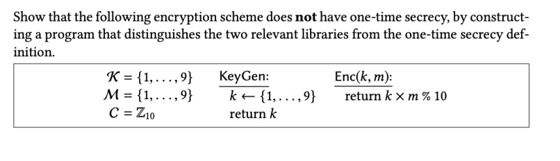 Solved Show that the following encryption scheme does not | Chegg.com