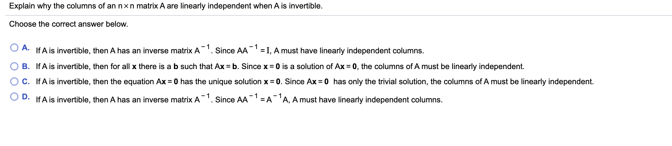 Solved Explain Why The Columns Of An Nxn Matrix A Are 