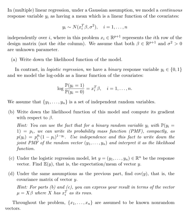 In (multiple) linear regression, under a Gaussian | Chegg.com