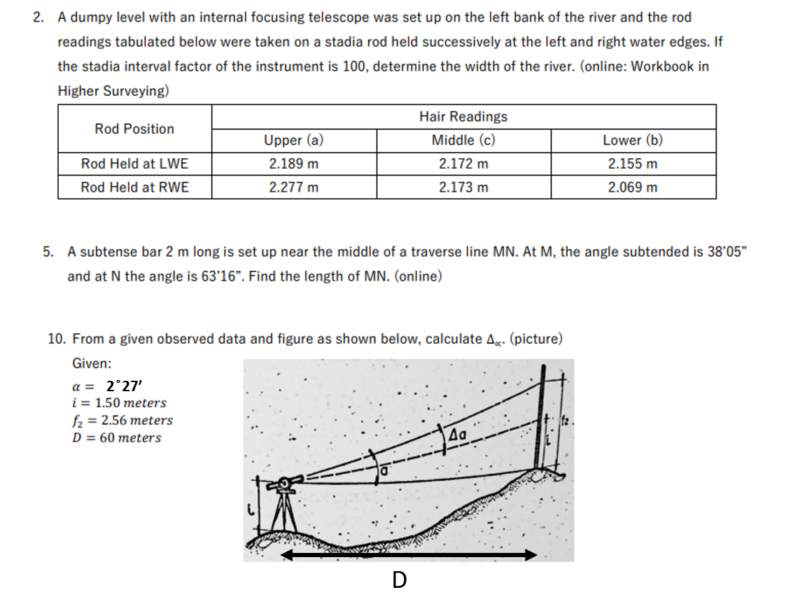 Solved 2. A dumpy level with an internal focusing telescope | Chegg.com