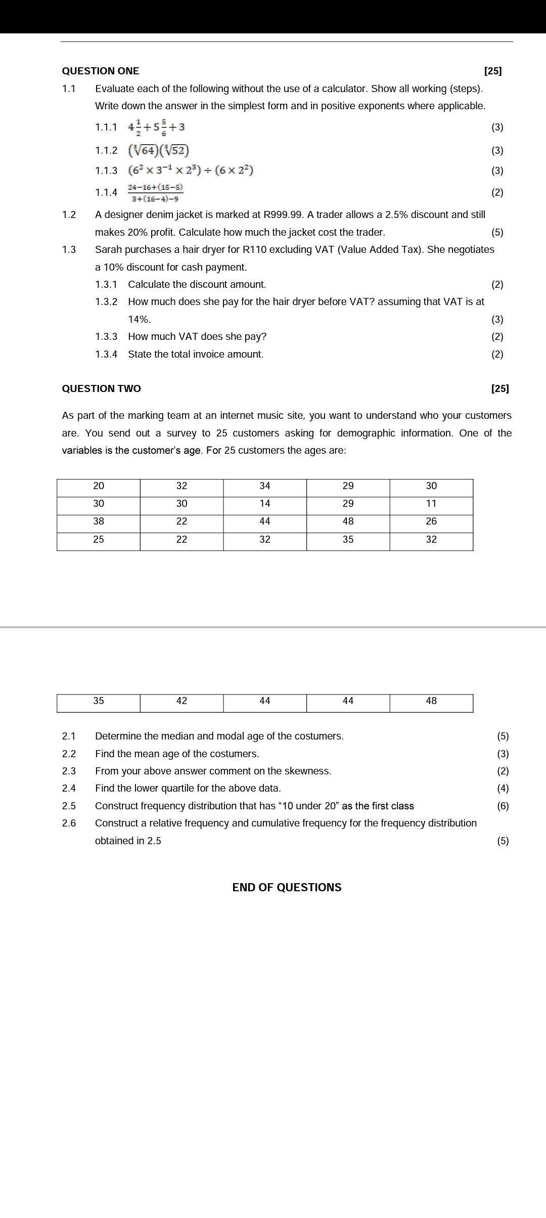 Solved QUESTION ONE [25] 1.1 Evaluate each of the following | Chegg.com