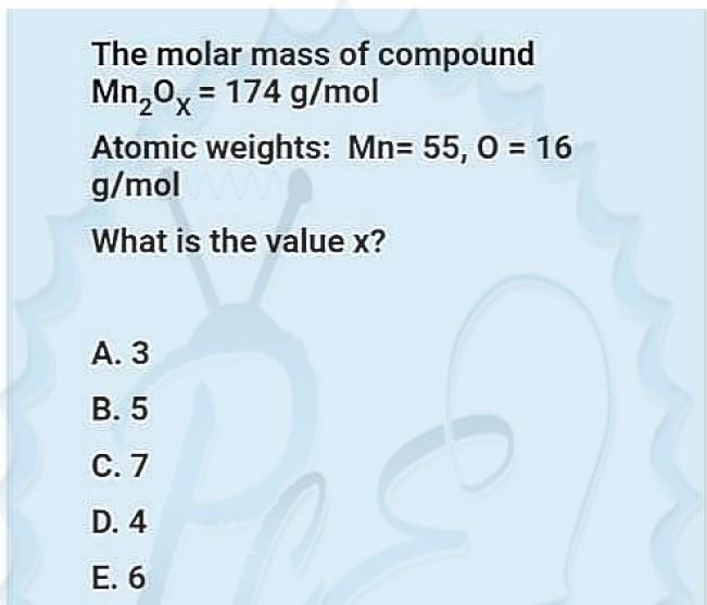 Solved The molar mass of compound Mn,Ox = 174 g/mol Atomic | Chegg.com