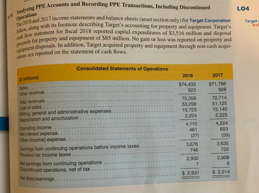 Solved LO4 Operations Target NYS & Analyzing PPE Accounts | Chegg.com