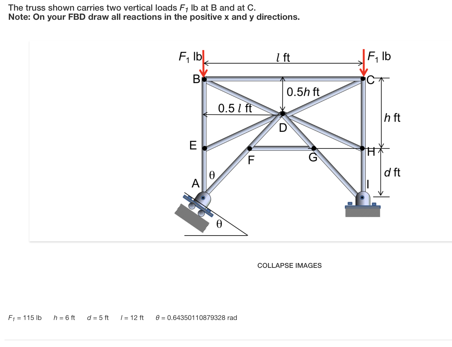 The truss shown carries two vertical loads F1lb at B | Chegg.com