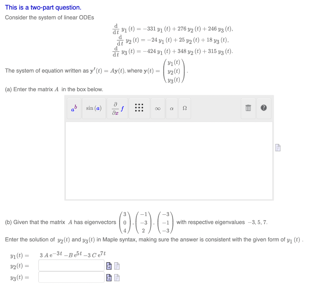 Solved This is a two-part question. Consider the system of | Chegg.com