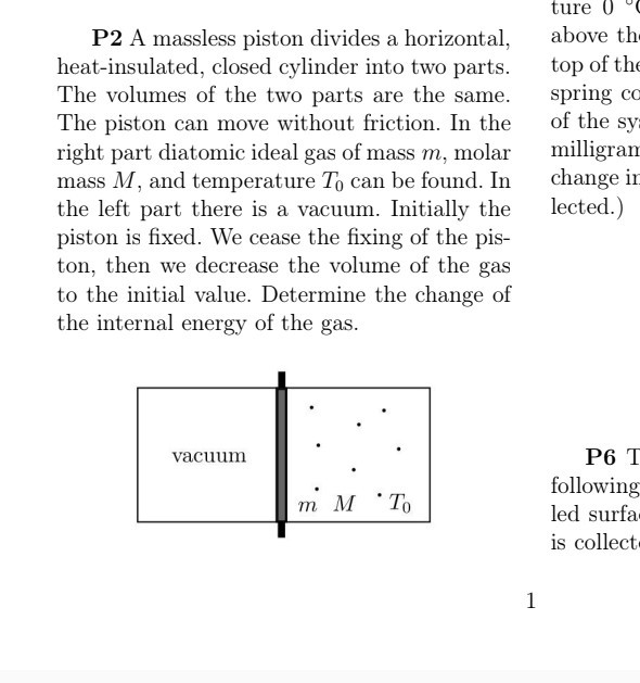 Solved P2 A massless piston divides a horizontal, | Chegg.com