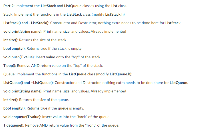 Solved C++ .h programming , need help implementing the | Chegg.com