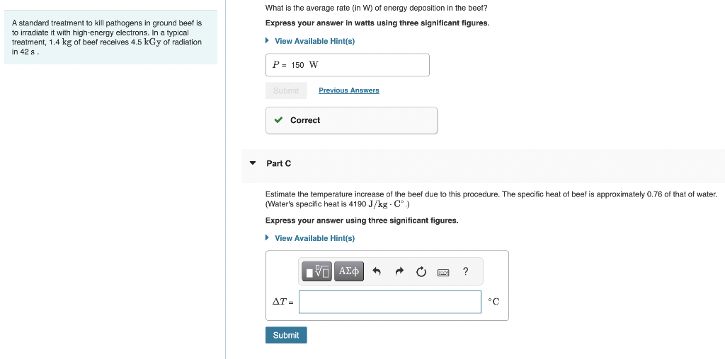 Solved What is the average rate (in W ) of energy deposition | Chegg.com