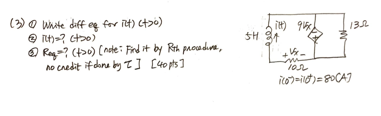Solved (3) (1) Write diff eq for i(t)(t>0) (2) T(t)= ? (t>0) | Chegg.com