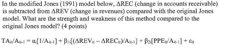 In the modified Jones (1991) model below, AREC | Chegg.com