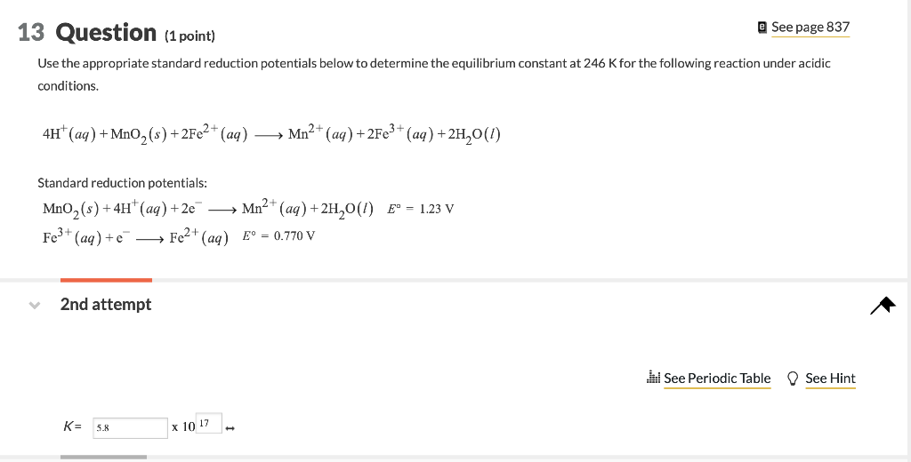 Solved See page 837 13 Question (1 point) Use the | Chegg.com