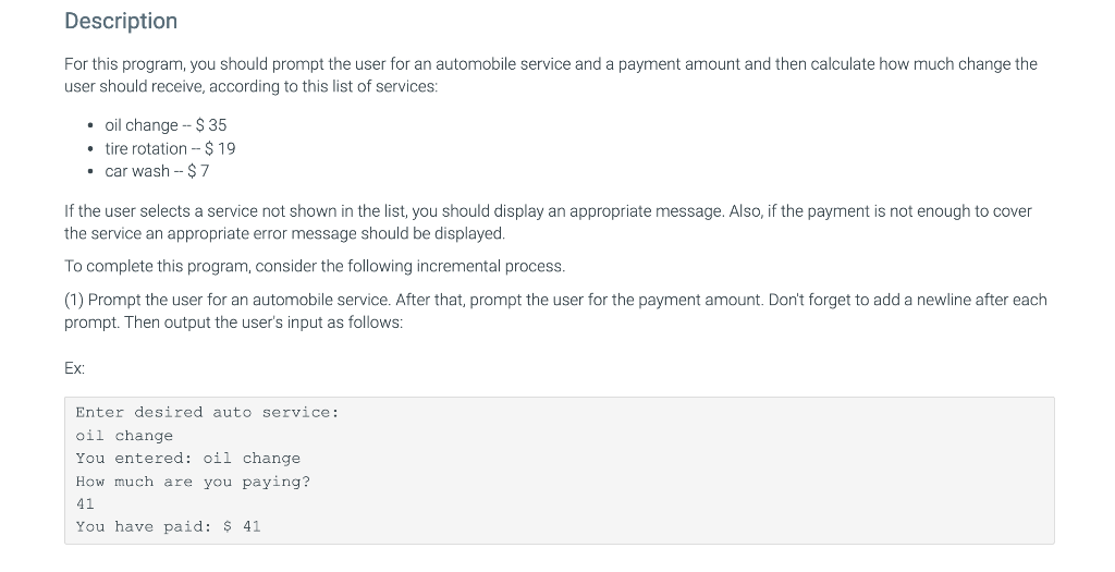Solved Description For this program, you should prompt the | Chegg.com
