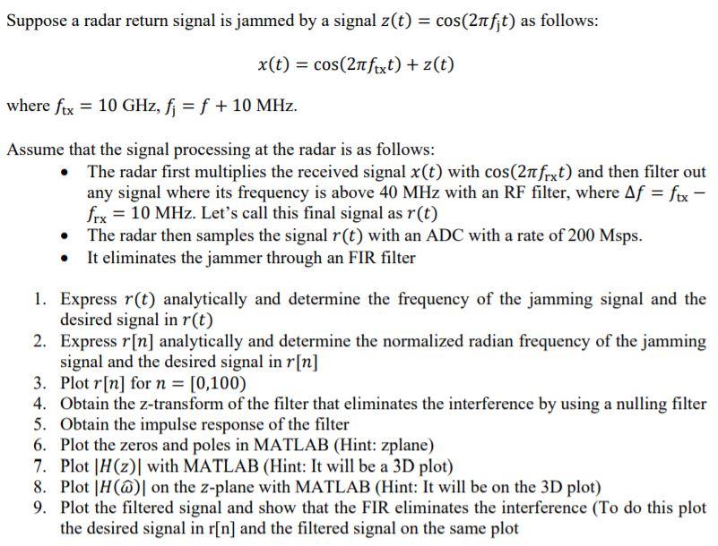 Suppose a radar return signal is jammed by a signal | Chegg.com