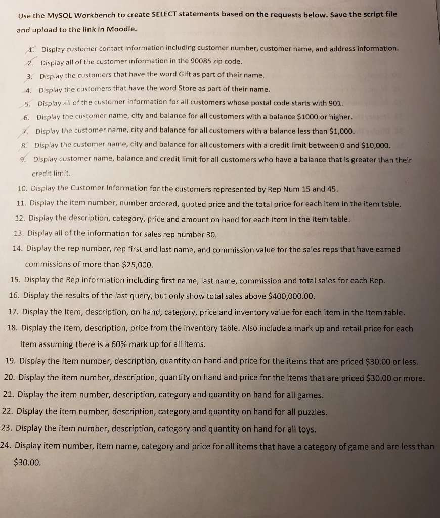 Solved Use the MySQL Workbench to create SELECT statements | Chegg.com