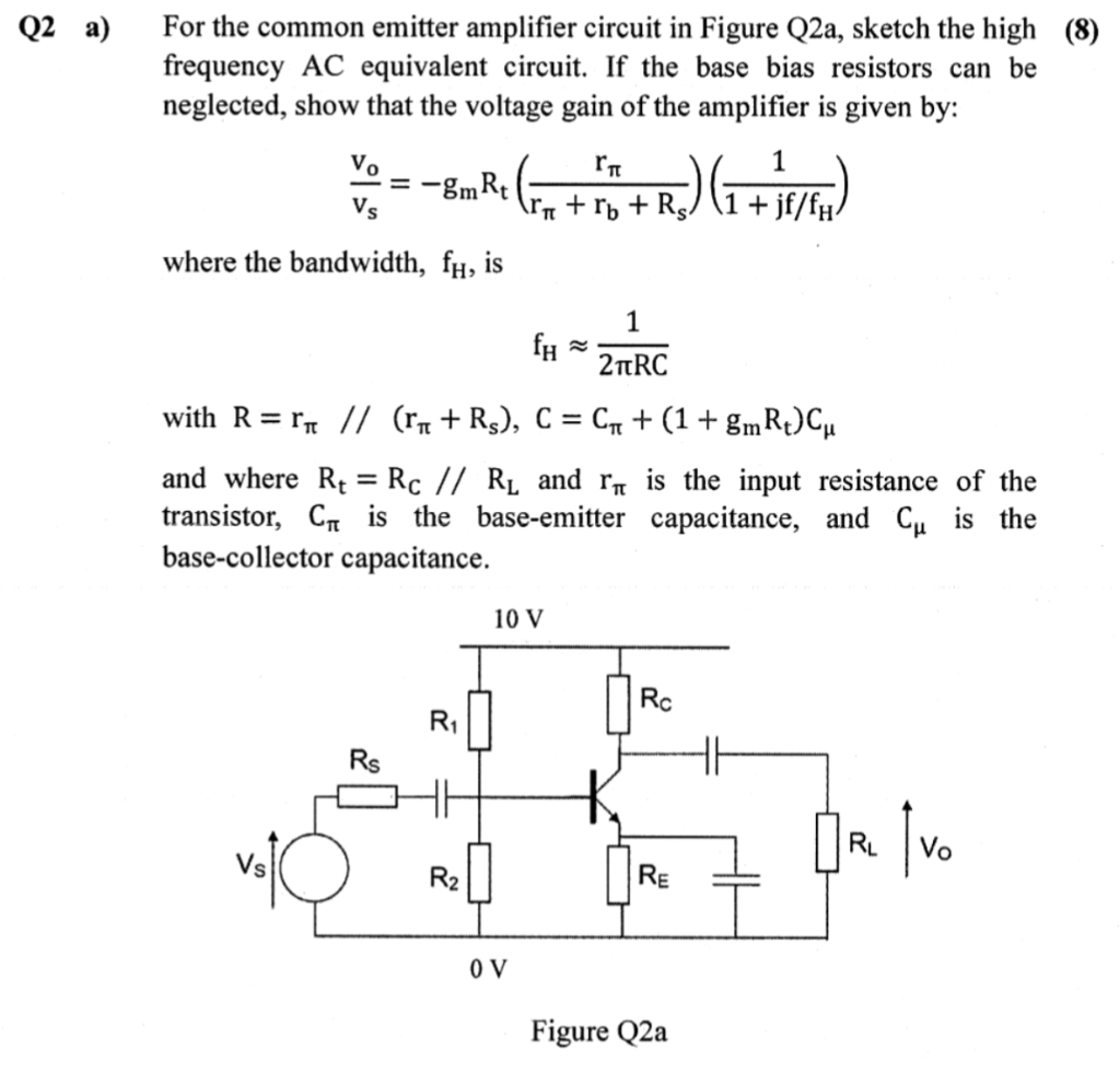 Solved Q2 a) For the common emitter amplifier circuit in | Chegg.com