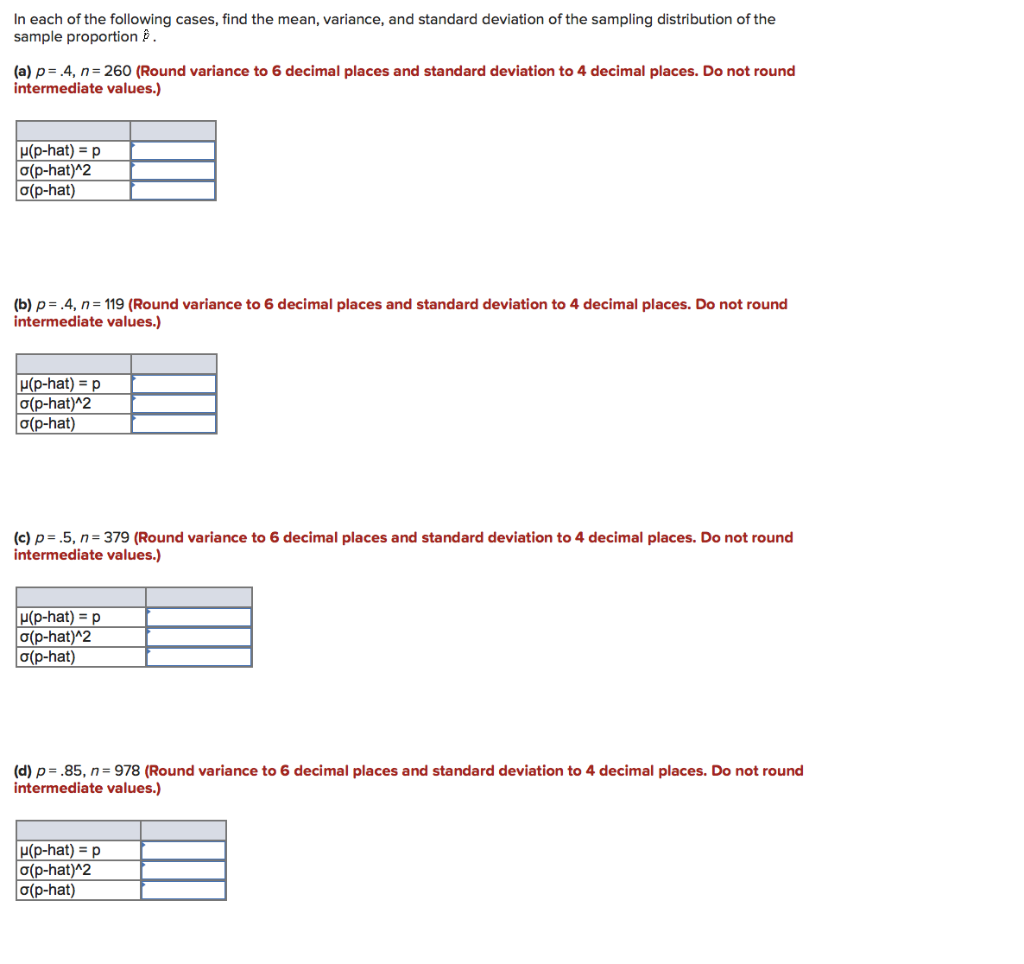 Solved In each of the following cases, find the mean, | Chegg.com