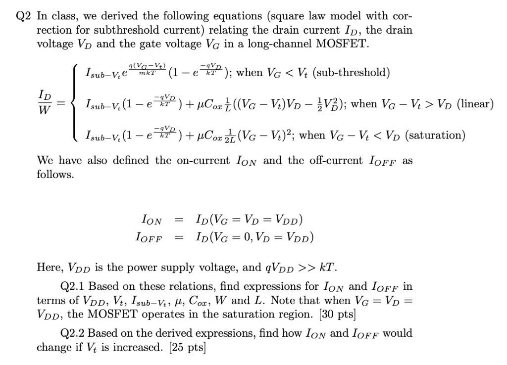 Solved Q2 In class, we derived the following equations | Chegg.com