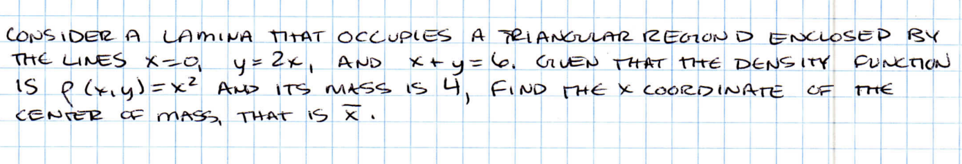 Solved consider a lamina titat occuples a triancular regiond | Chegg.com