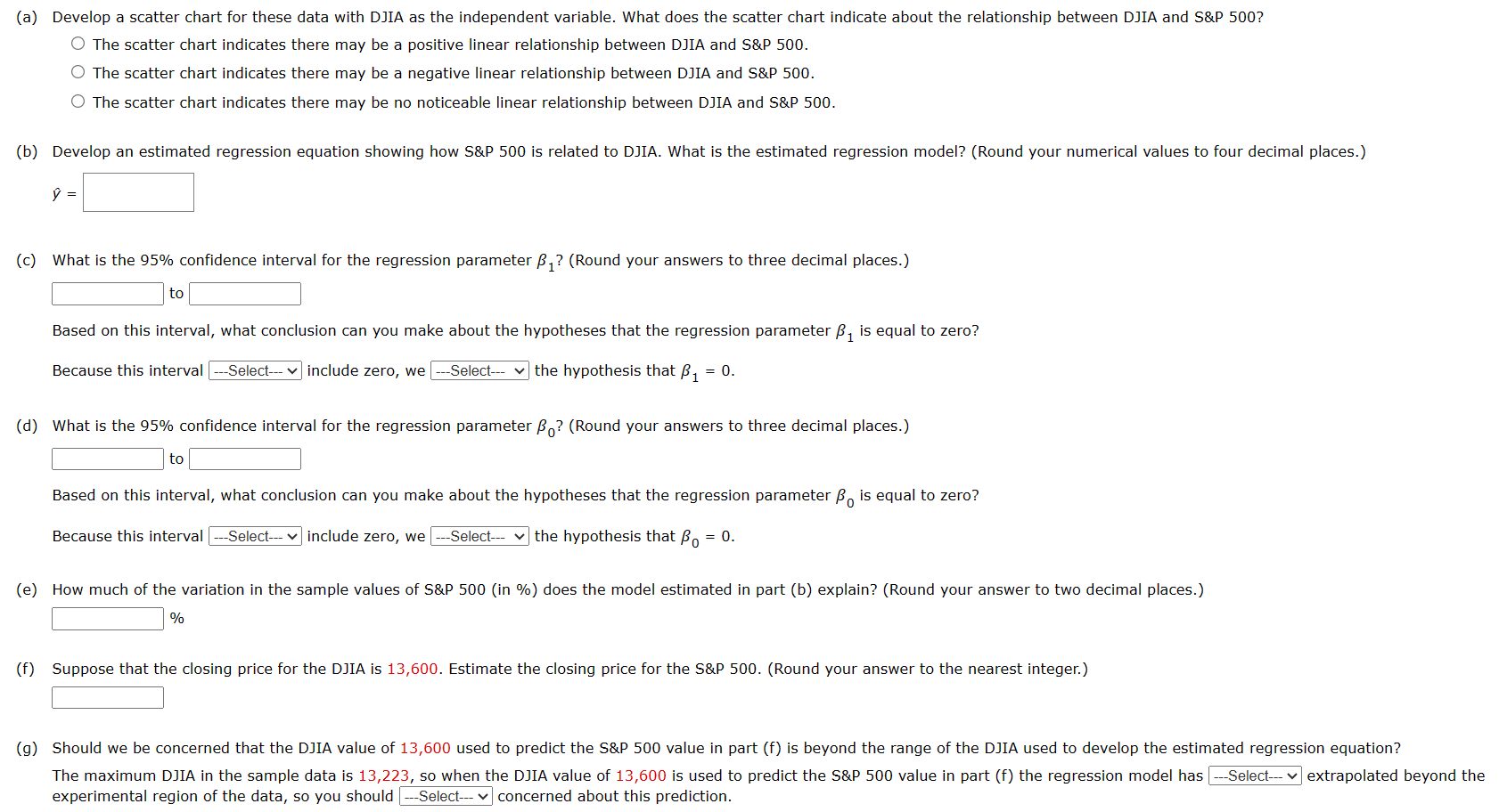 Solved the DJIA and the S\&P 500 for 15 weeks of a certain | Chegg.com