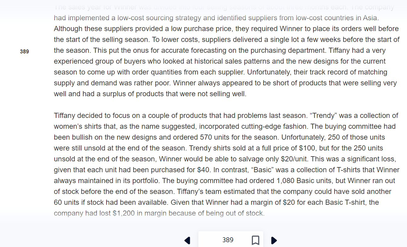 Solved Case Study The Need for Speed at Winner Apparel | Chegg.com