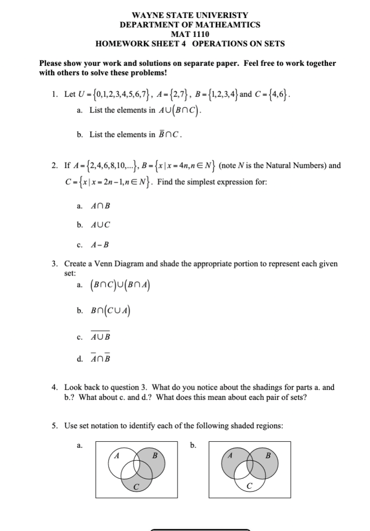 Solved WAYNE STATE UNIVERISTY DEPARTMENT OF MATHEAMTICS MAT | Chegg.com