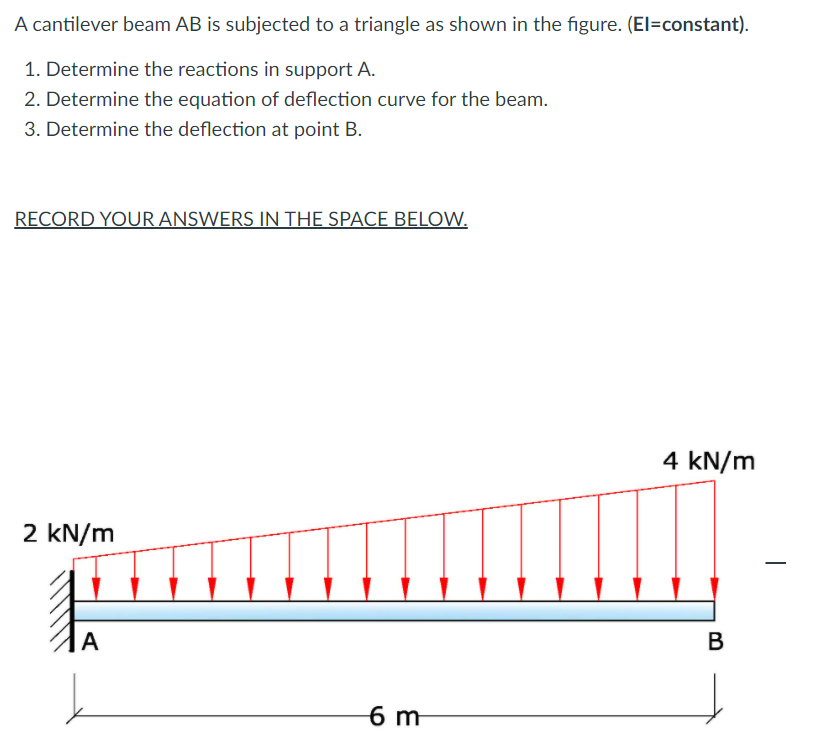 Solved A cantilever beam AB is subjected to a triangle as | Chegg.com