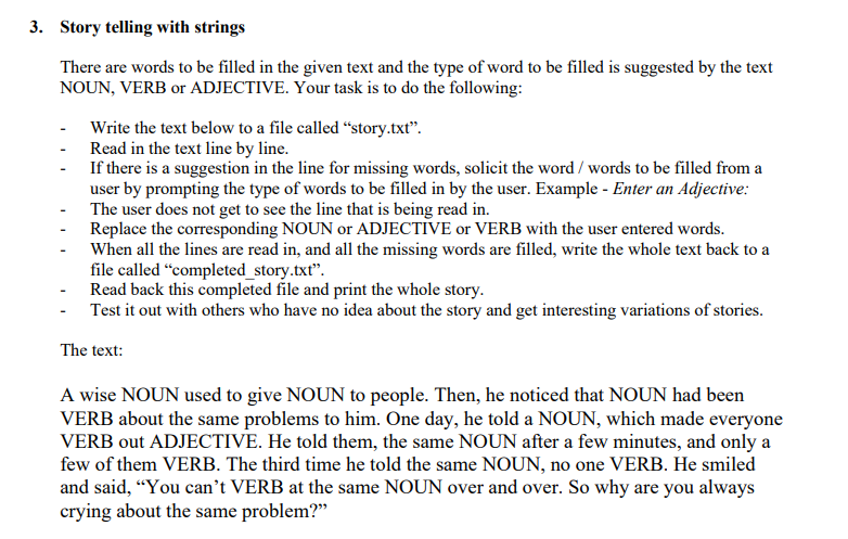 Solved Story telling with strings There are words to be | Chegg.com