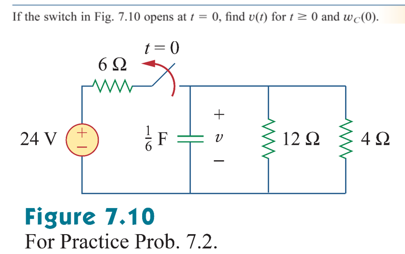Solved If the switch in Fig. 7.10 opens at t = 0, find v(t) | Chegg.com