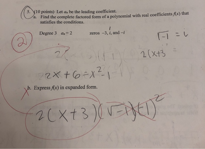Solved 5. Y10 points) Let an be the leading coefficient. | Chegg.com