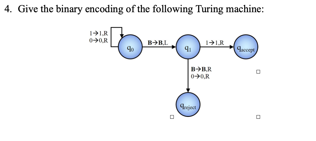 Solved 4. Give the binary encoding of the following Turing | Chegg.com