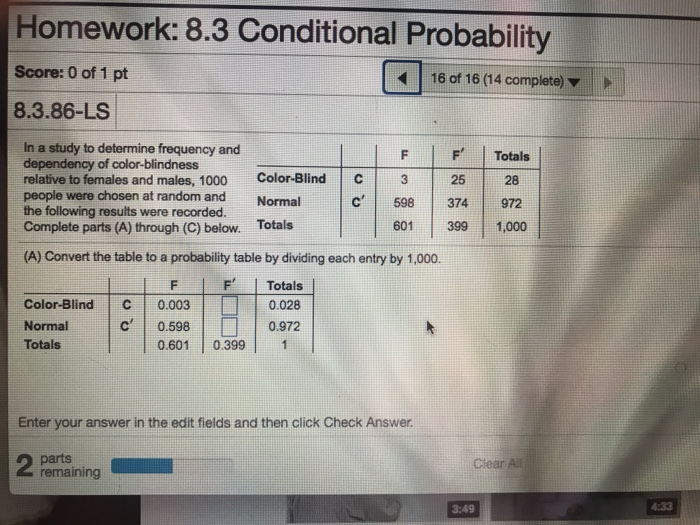 Solved Homework: 8.3 Conditional Probability 16 of 16 (14 | Chegg.com