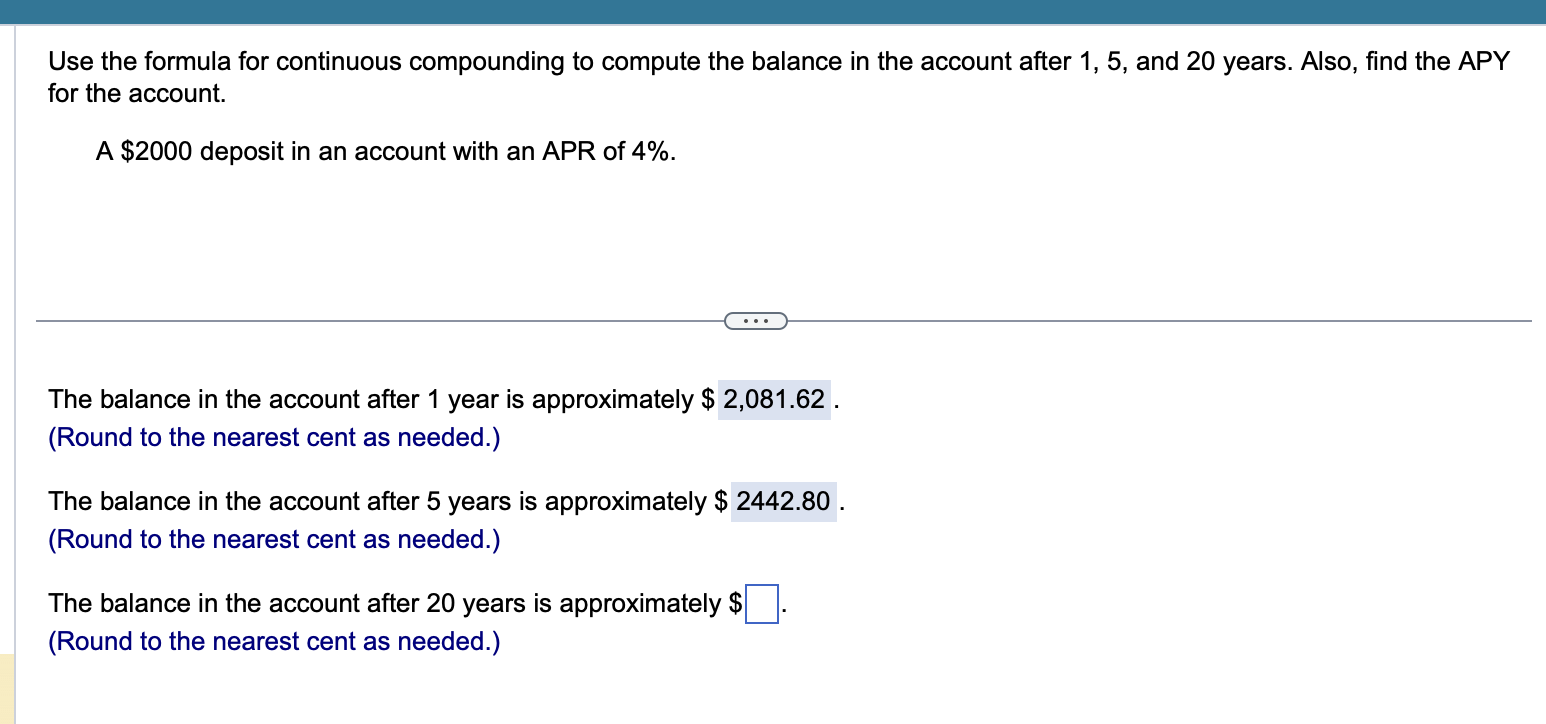 Solved Use the formula for continuous compounding to compute | Chegg.com