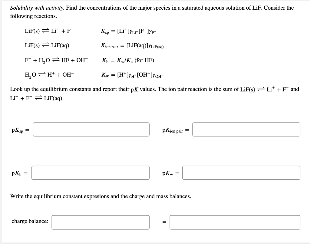 Solved Solubility with activity. Find the concentrations of | Chegg.com