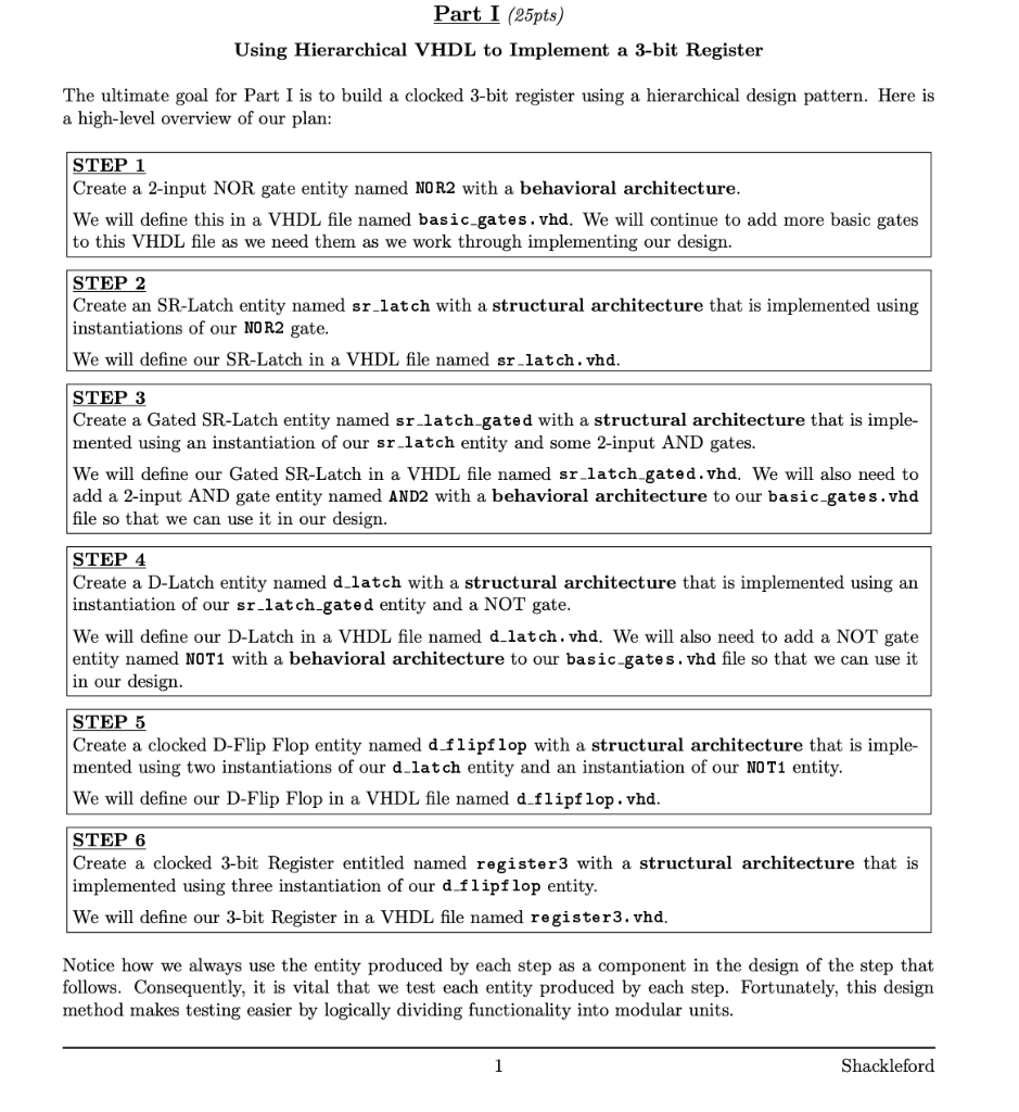 Part I (25pts) Using Hierarchical VHDL to Implement a | Chegg.com