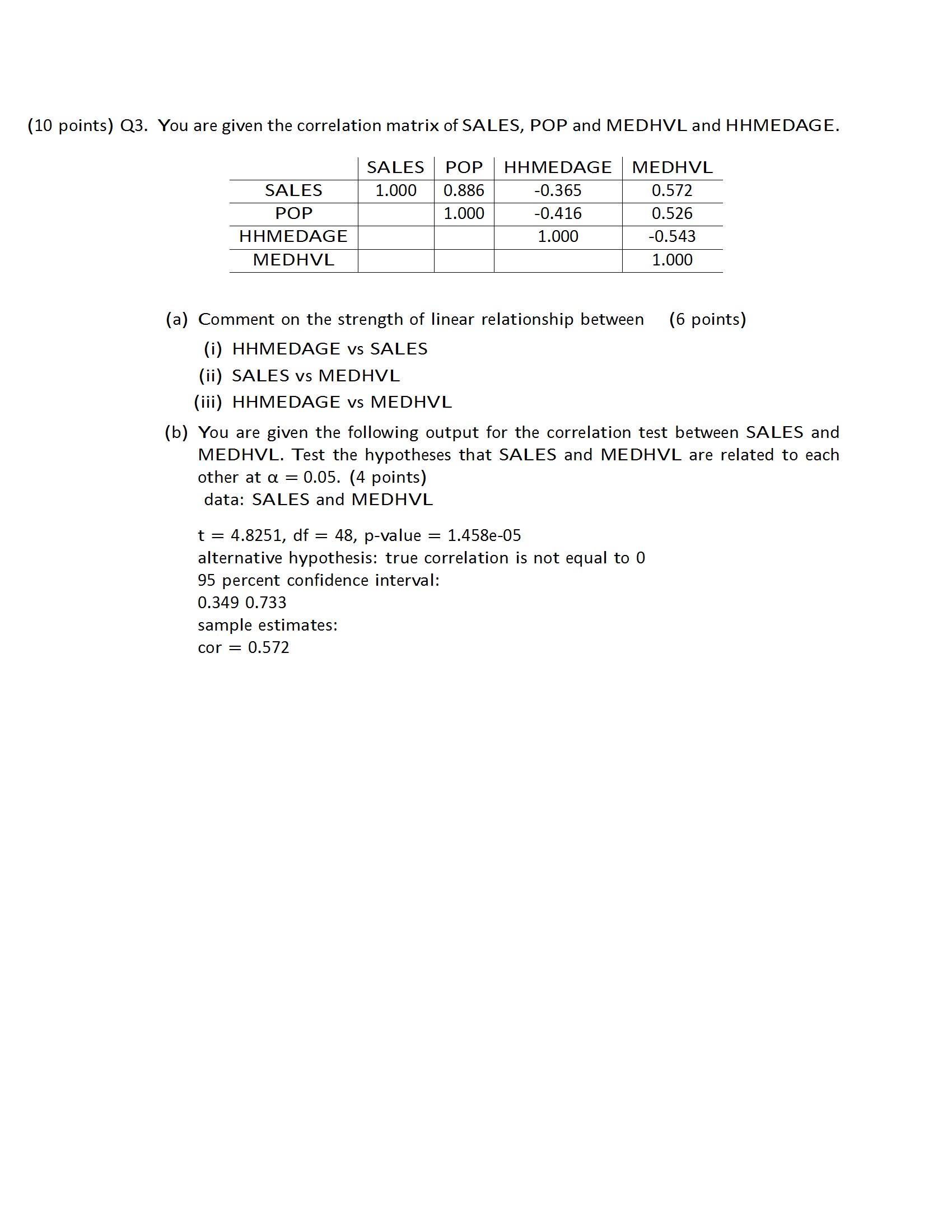 Solved (10 points) Q3. You are given the correlation matrix | Chegg.com