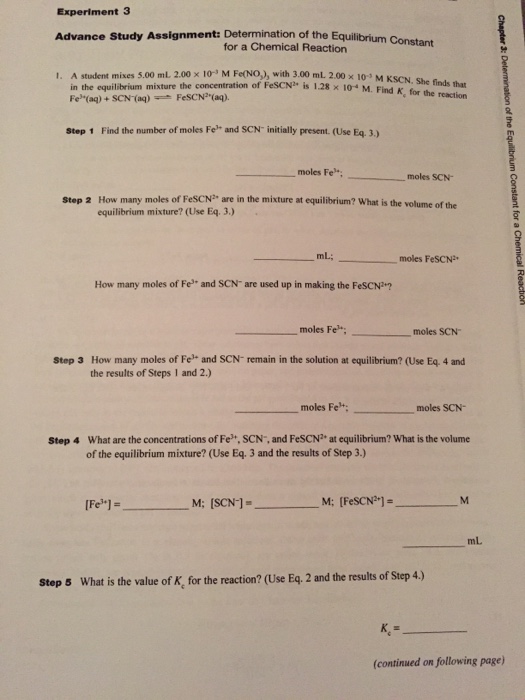 Solved A student mixed 5.00 mL 2.00 times 10^-3 M Fe(NO_3)_3 | Chegg.com