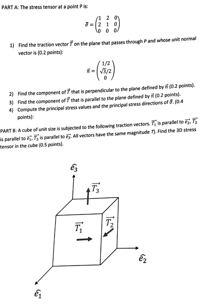 Solved PART A: The stress tensor at a point P is: | Chegg.com
